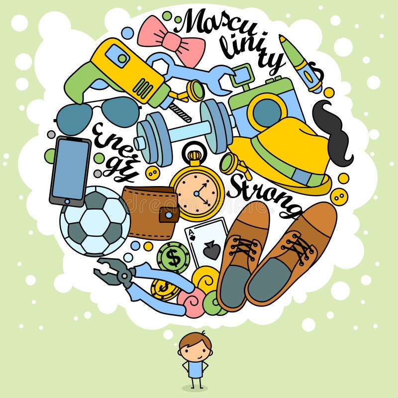 Thoughts of a Young Man in Doodle Stock Vector - Illustration of phone ...