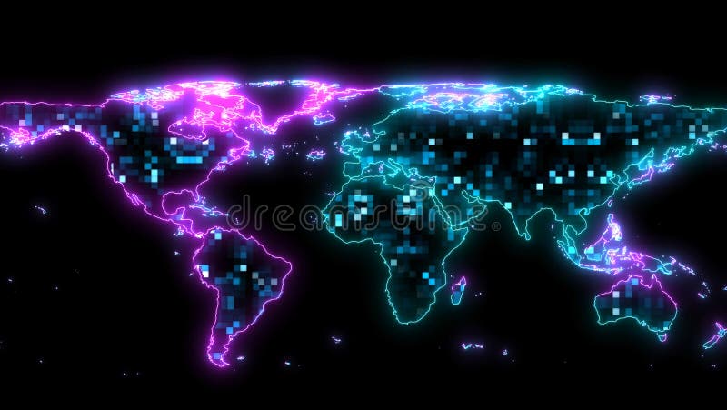 Thousand Digital Tiny Glow Global Map. Concept Big Data, AI, Digital ...