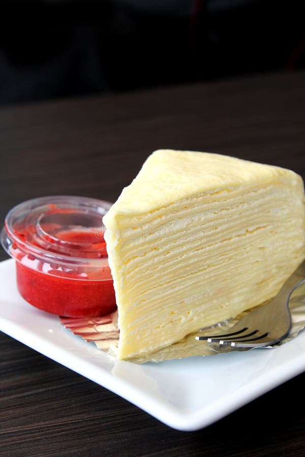 Thousand Layers Cake Strawberry Sauce Stock Photo - Image of break ...
