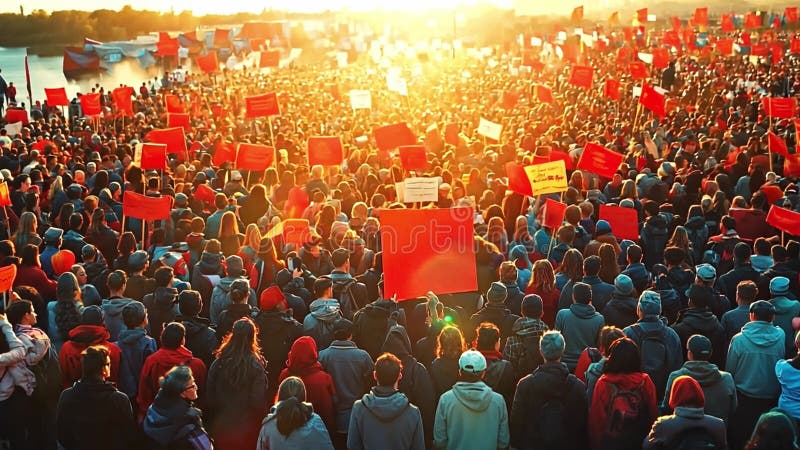 Massive Protest Against Ecological Inequality with Vibrant Red Banners ...