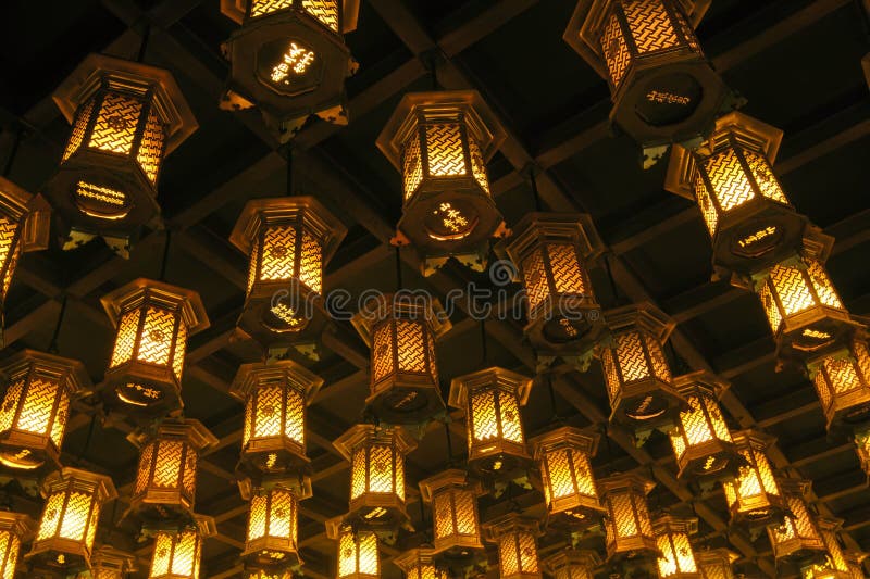 Thousands of Lanterns Hanging on the Ceiling of Buddhist Temple Shrine ...
