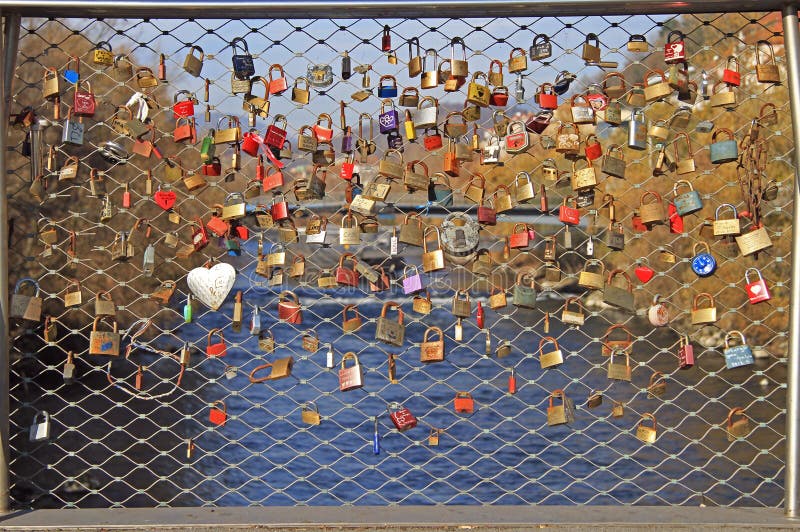 A Lot of Lockers in a Bridge Stock Image - Image of colors, love: 133886983