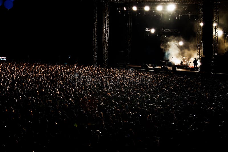 Thousands of People Crowd at Night Concert Stock Image - Image of ...