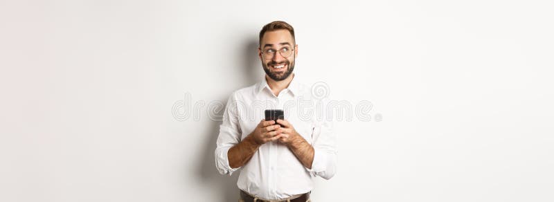 Thouthful Handsome Manager Using Mobile Phone and Thinking about ...