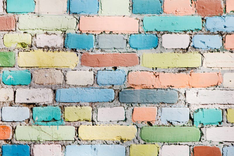 Multi Colored Brick Wall on Street Stock Image - Image of rough, solid ...
