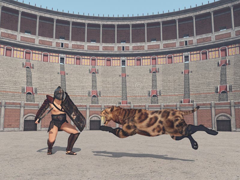 Thracian Gladiator and Big Cat in the Colosseum in Ancient Rome Stock Illustration ...