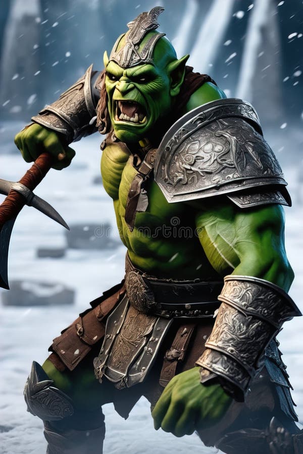 A Thrall Orc Gladiator in a Crowded Coliseum Screaming with an Ax in ...