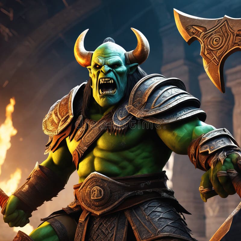 A Thrall Orc Gladiator in a Crowded Coliseum Screaming with an Ax in Hand, AI Generated Stock ...