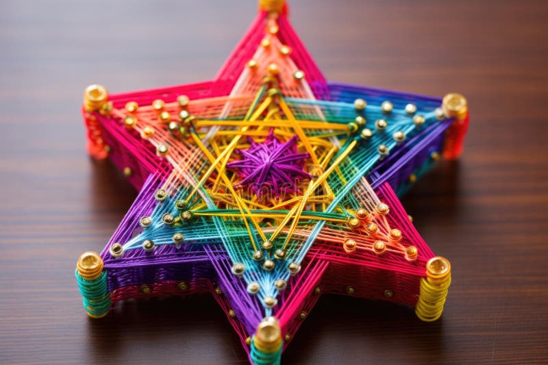Thread and Bead Star of David Craft in Bright Colors Stock Image ...