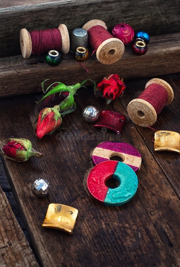 Thread with Beads for Needlework Stock Image - Image of sewing ...