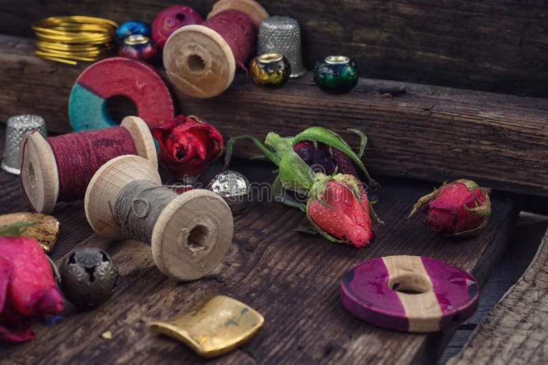 Thread with Beads for Needlework Stock Image - Image of tool, tailoring ...