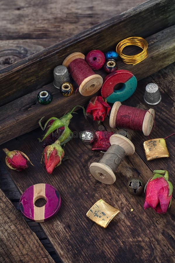 Thread with Beads for Needlework Stock Photo - Image of handiwork ...