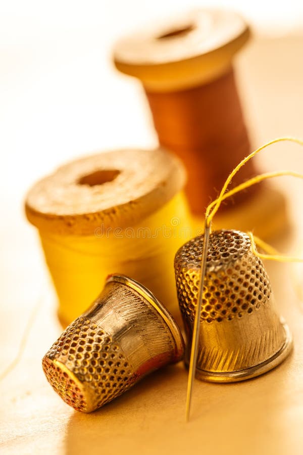 Thread Bobbins and Sewing Thimbles Stock Image - Image of cotton, reel ...