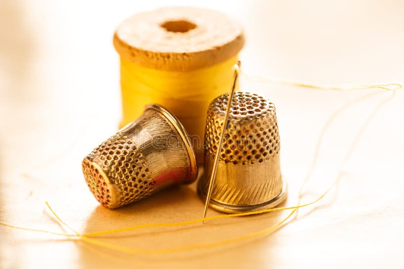 Thread Bobbins and Sewing Thimbles Stock Image - Image of equipment ...