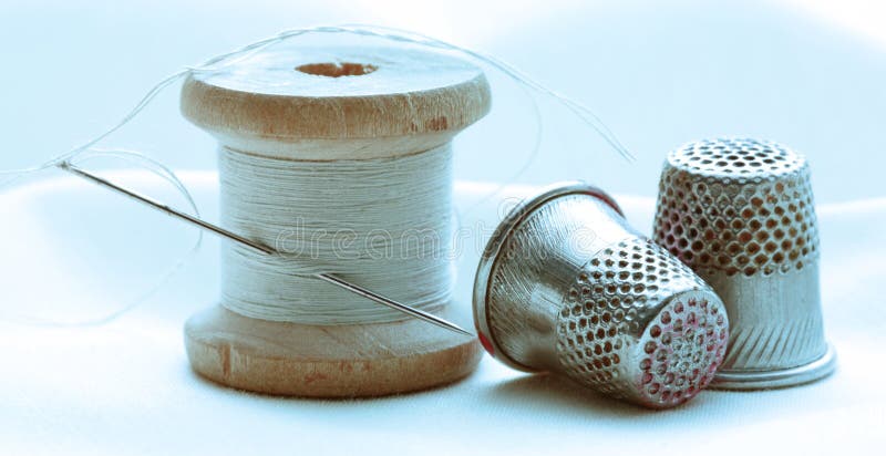 Sewing Thimbles, Bobbin and Needle Stock Photo - Image of hobby ...
