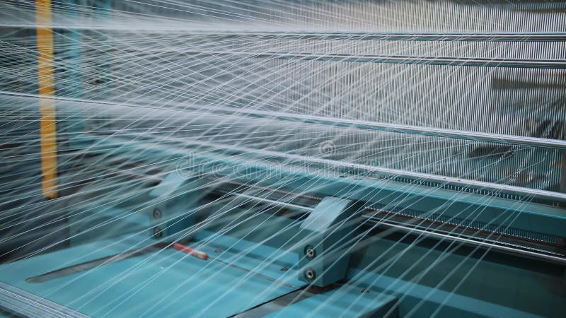 Stretched Threads. Close-up. Dyeing and Drying of Threads. Fabricating ...