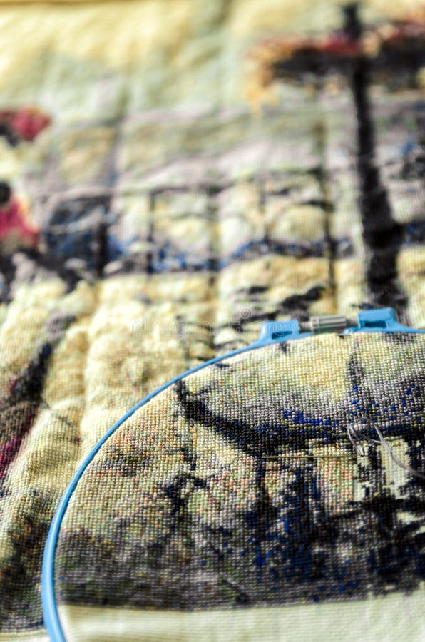 Cross-stitch Embroidery, Close-up. Multicolored Thread for Embroidery ...