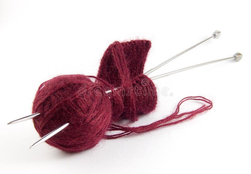 Three Wool Balls and Knitting Needles Stock Image - Image of woven ...