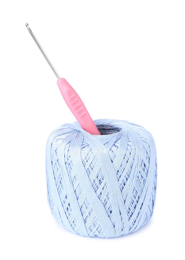 Thread of Light Blue Yarn and Crochet Hook Isolated on White Stock ...