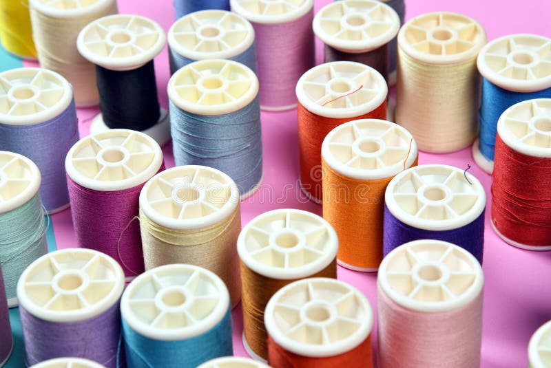 Thread Rolls, Group of Colorful Thread on Sewing Desk, Craft. Stock ...