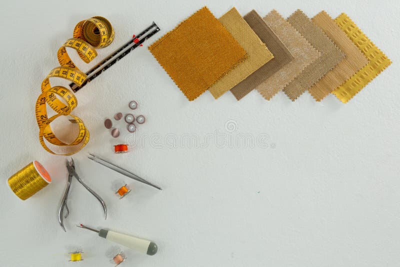 Thread Rolls and Various Tools on White Background Stock Photo - Image ...