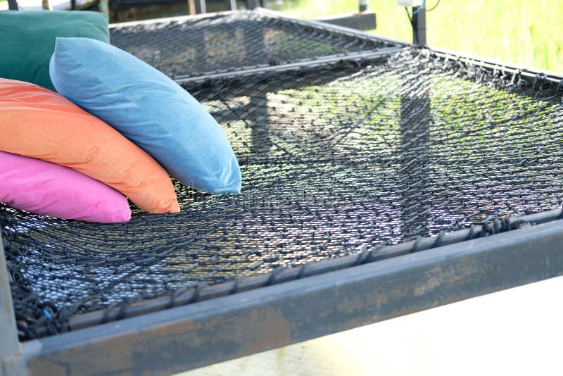 Thread Rope Net Bed Pillow for Sleeping beside Rice Paddy Field Stock ...