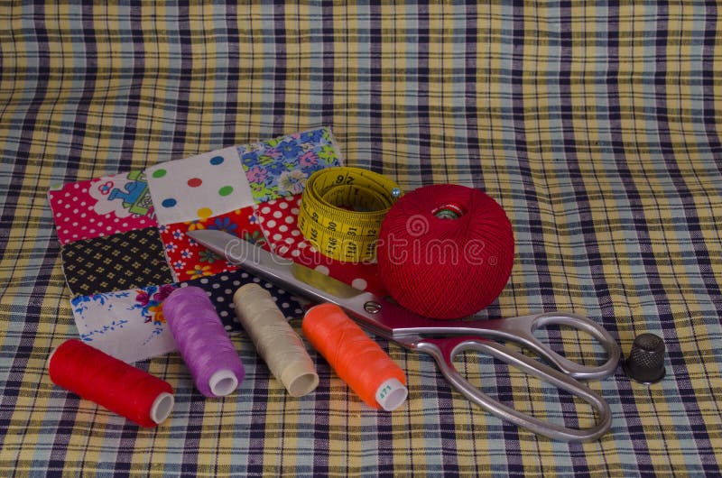 The Thread, Scissors and Fabric Stock Photo - Image of fabric, women ...