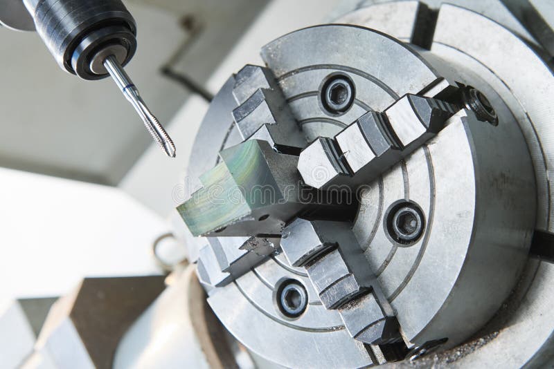Thread or Cutting Process on Cnc Machine by Tap Stock Photo - Image of ...