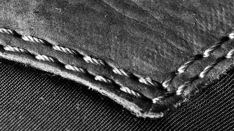 Thread Seam on Black Leather Material As Background Stock Photo - Image ...