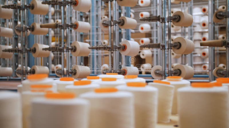 Thread Spools. Close-up. Racks with Many Thread Spools. the Process of ...