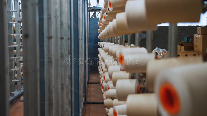 Thread Spools. Textile Industry. Weaving Factory. Racks with Many ...