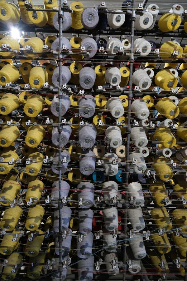 Thread Spools of an Industrial Weaving Loom for Fabrication Stock Photo ...