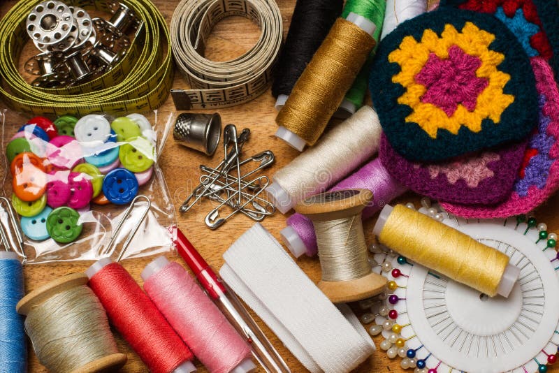 Thread Spools and Sewing Accessories Stock Photo - Image of needlework ...