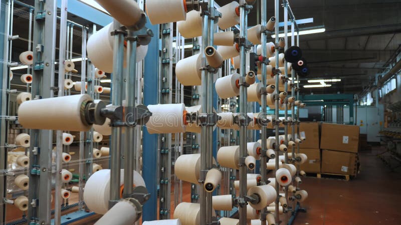 Thread Spools. Textile Industry. Weaving Factory. Racks with Many ...