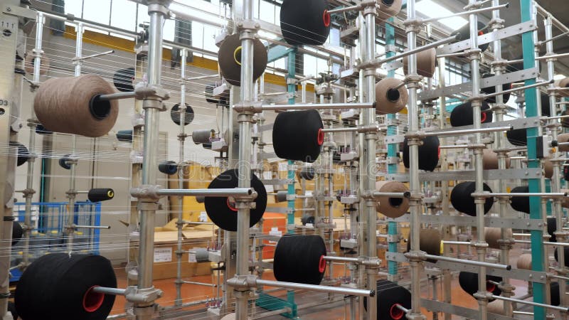 Thread Spools. Textile Industry. Weaving Factory. Racks with Many ...