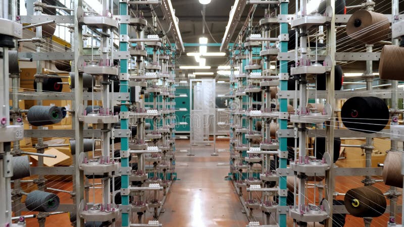 Thread Spools. Textile Industry. Weaving Factory. Racks with Many ...