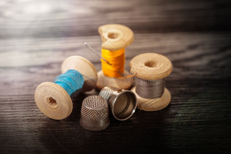 Thread and thimble stock image. Image of handmade, craft - 117540815