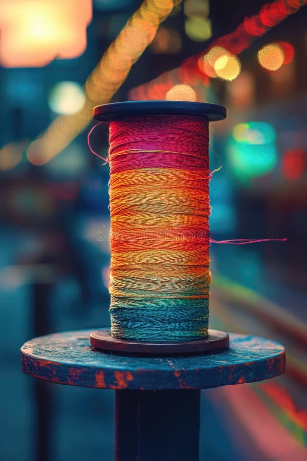 Thread on Wooden Table stock photo. Image of fiber, sewing - 378745466