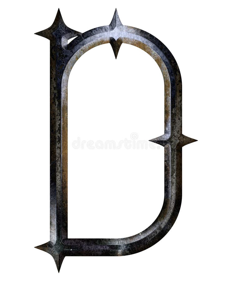 Threadbare and Rusty Ancient Letter.Medieval Metallic Font. Stock ...