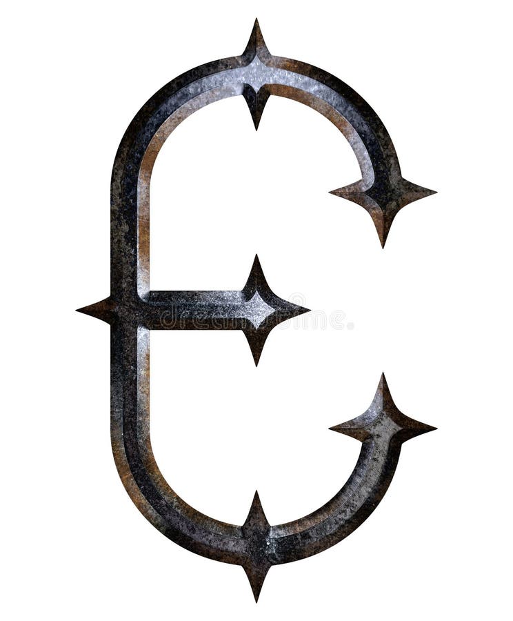 Threadbare and Rusty Ancient Letter.Medieval Metallic Font. Stock ...