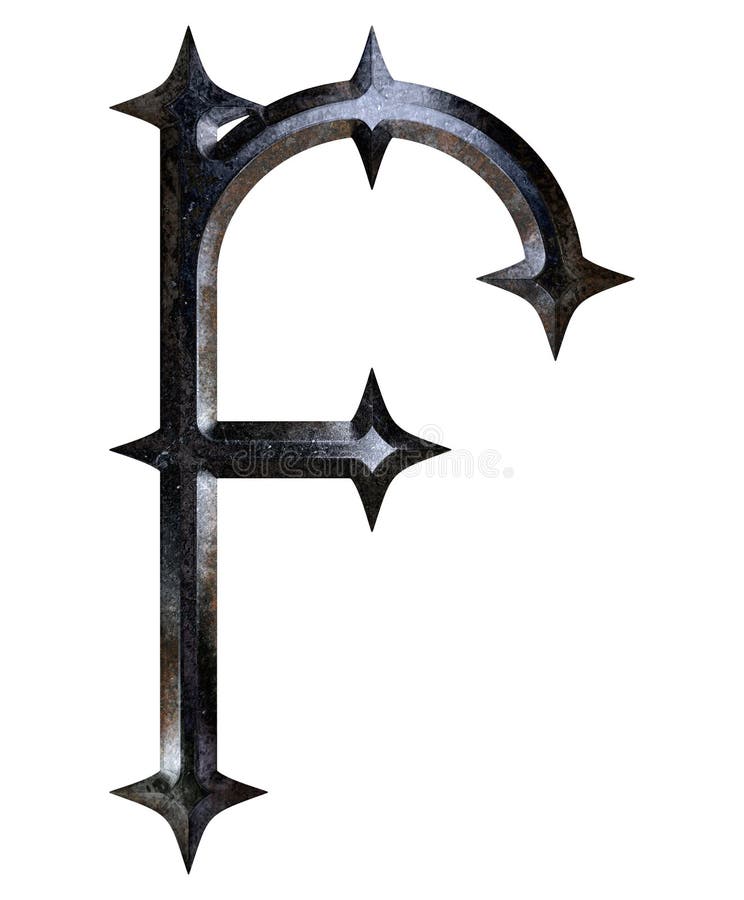 Threadbare and Rusty Ancient Letter.Medieval Metallic Font. Stock ...