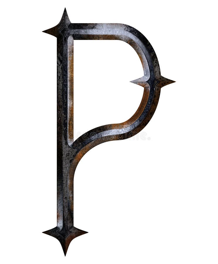 Threadbare and Rusty Ancient Letter.Medieval Metallic Font. Stock ...