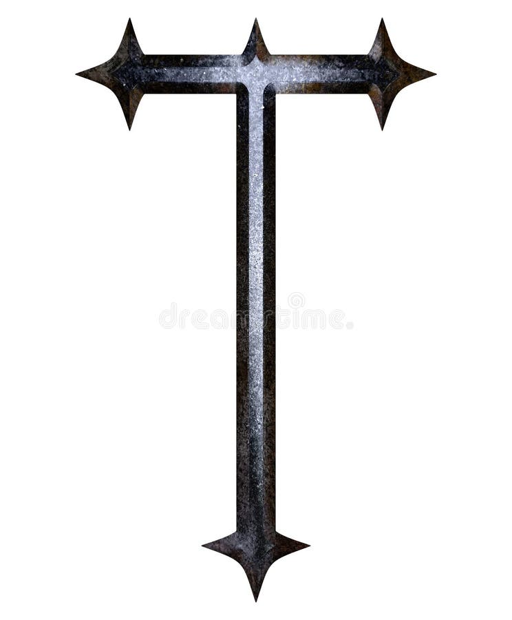 Threadbare and Rusty Ancient Letter.Medieval Metallic Font. Stock ...
