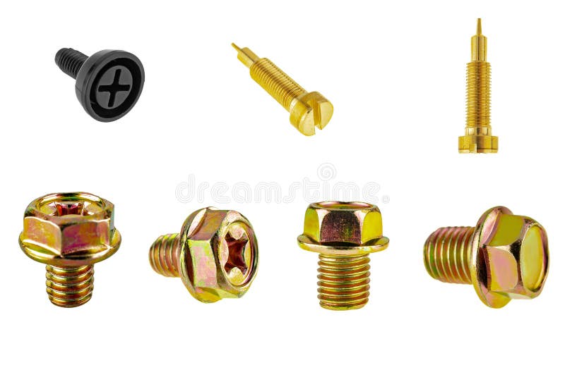 Threaded Bolts, Metal and Plastic, on a White Background in Isolation ...