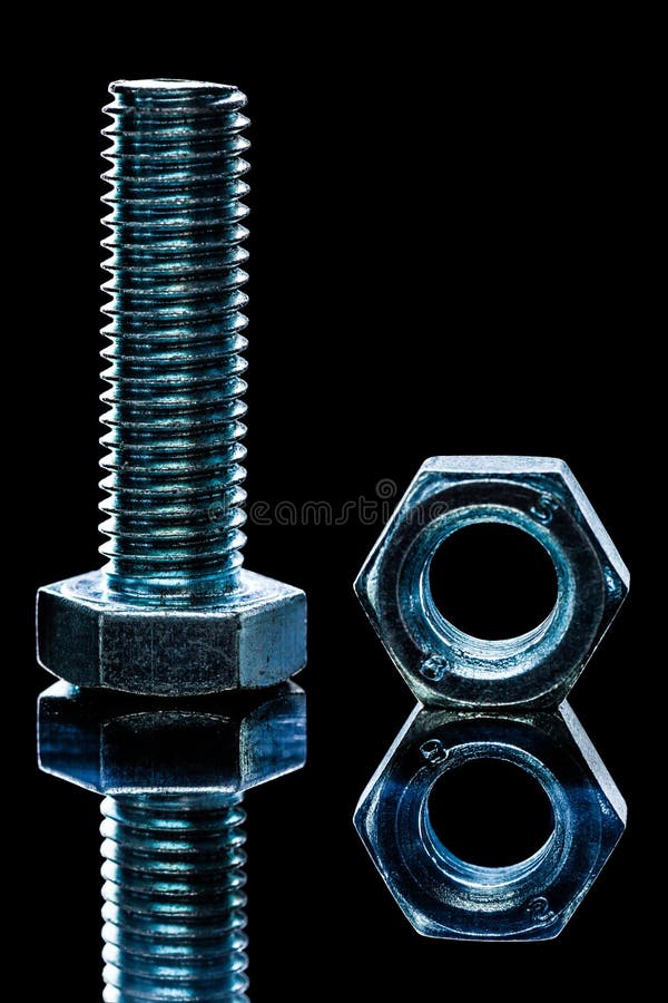 Threaded Nut Bolt on Black Background Stock Image - Image of steel ...