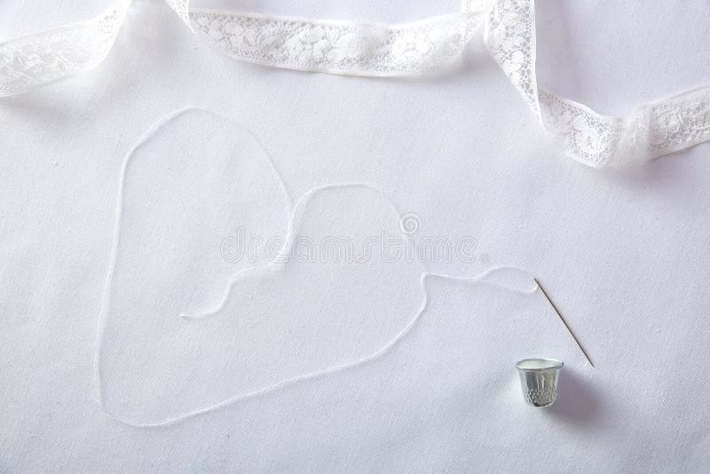 Threading Needle Thread Forming a Heart Stock Image - Image of ...