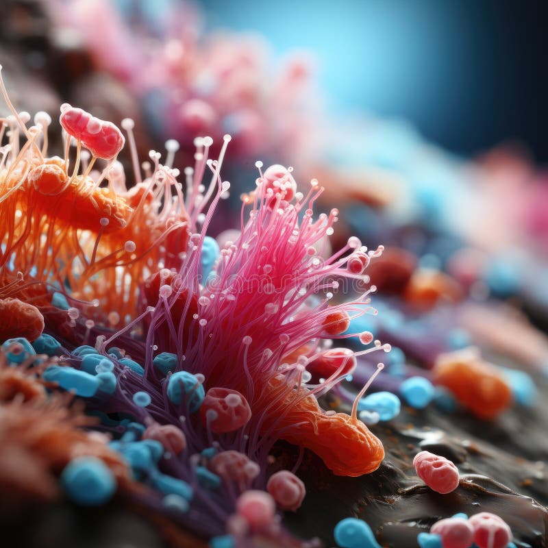 Threads of Fungus and Bacteria Under a Microscope. Microbes and ...