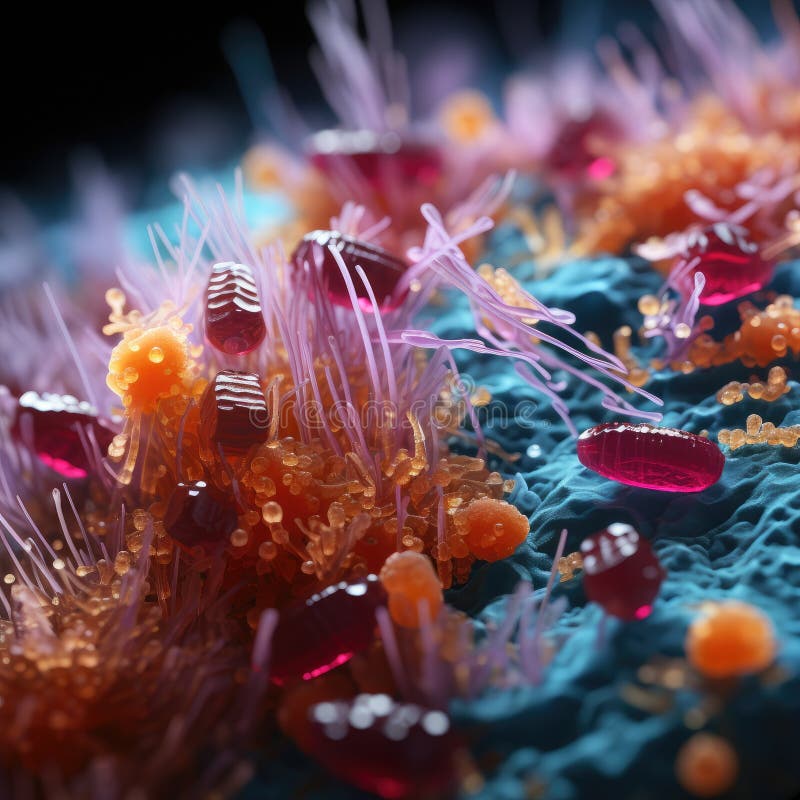Threads of Fungus and Bacteria Under a Microscope. Microbes and ...