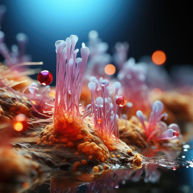 Threads of Fungus and Bacteria Under a Microscope. Microbes and ...
