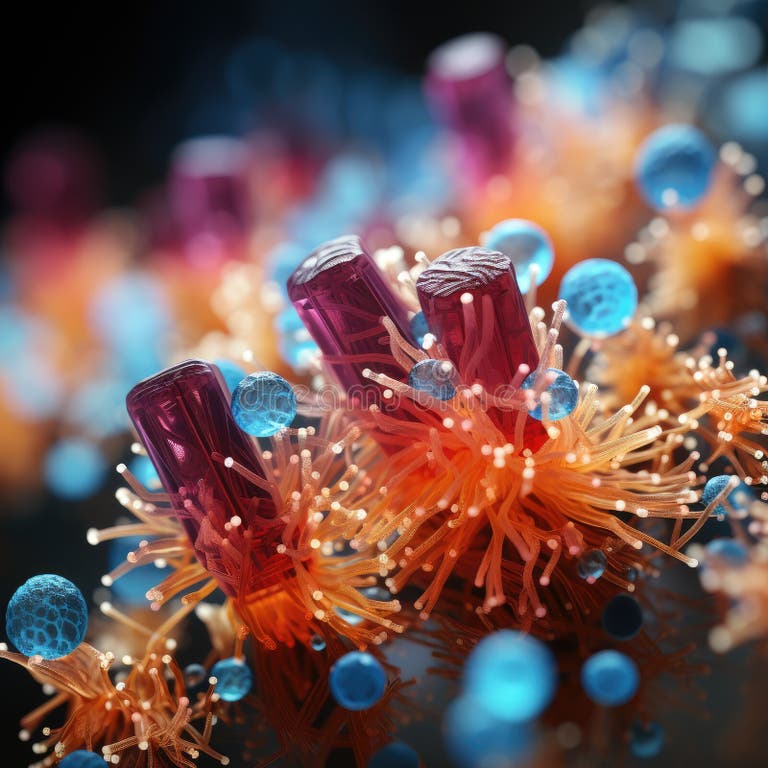 Threads of Fungus and Bacteria Under a Microscope. Microbes and ...